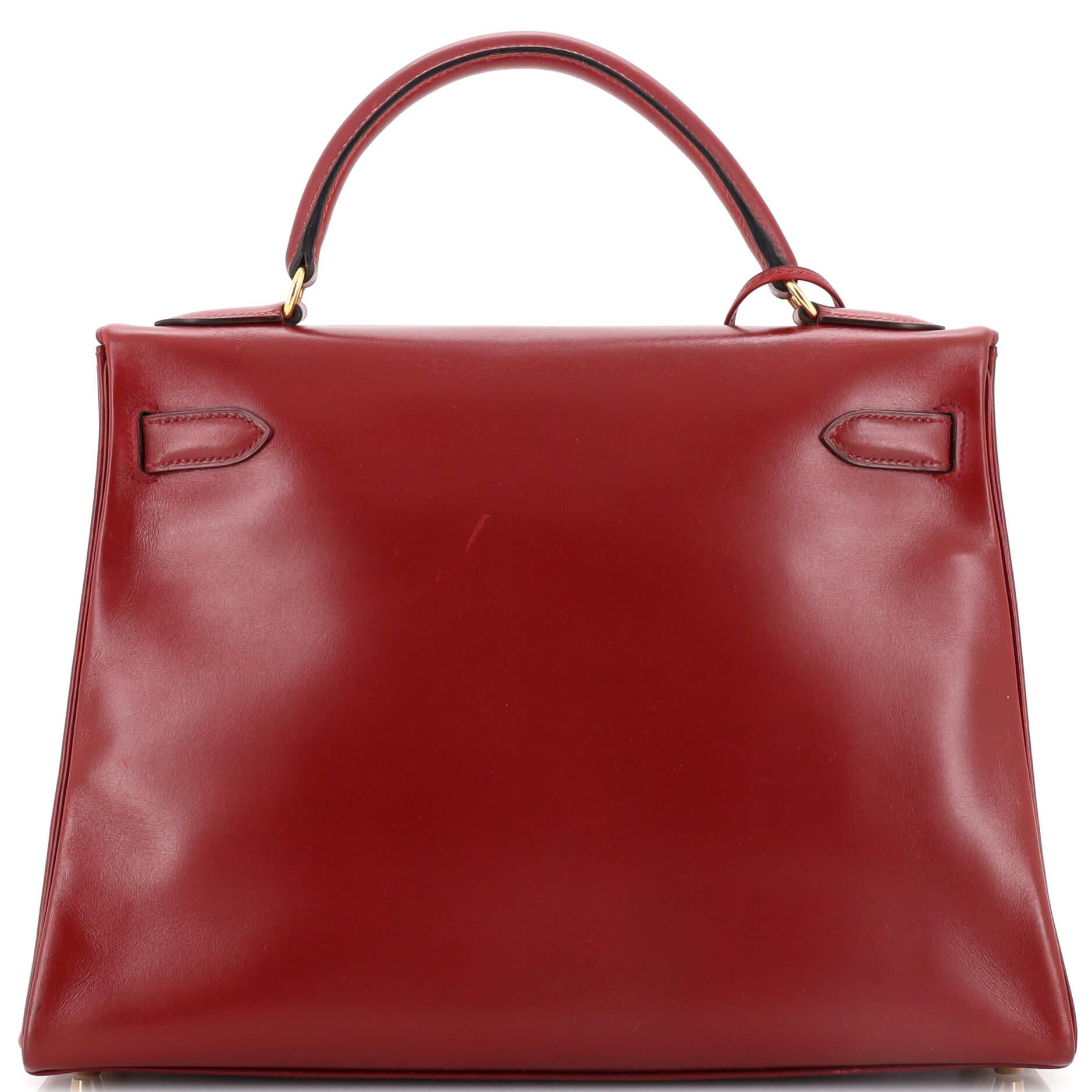 Hermes Kelly Handbag Rouge H Box Calf with Gold Hardware 32 For Sale at ...