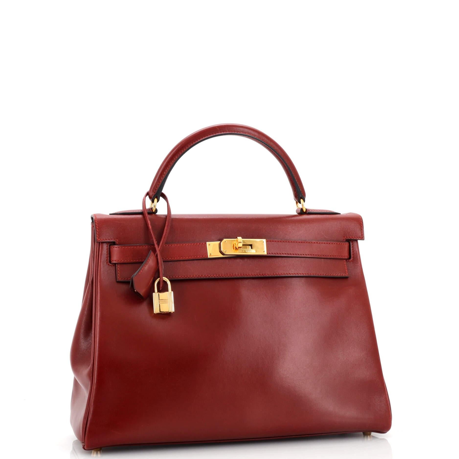 Hermes Kelly Handbag Rouge H Box Calf with Gold Hardware 32 For Sale at ...