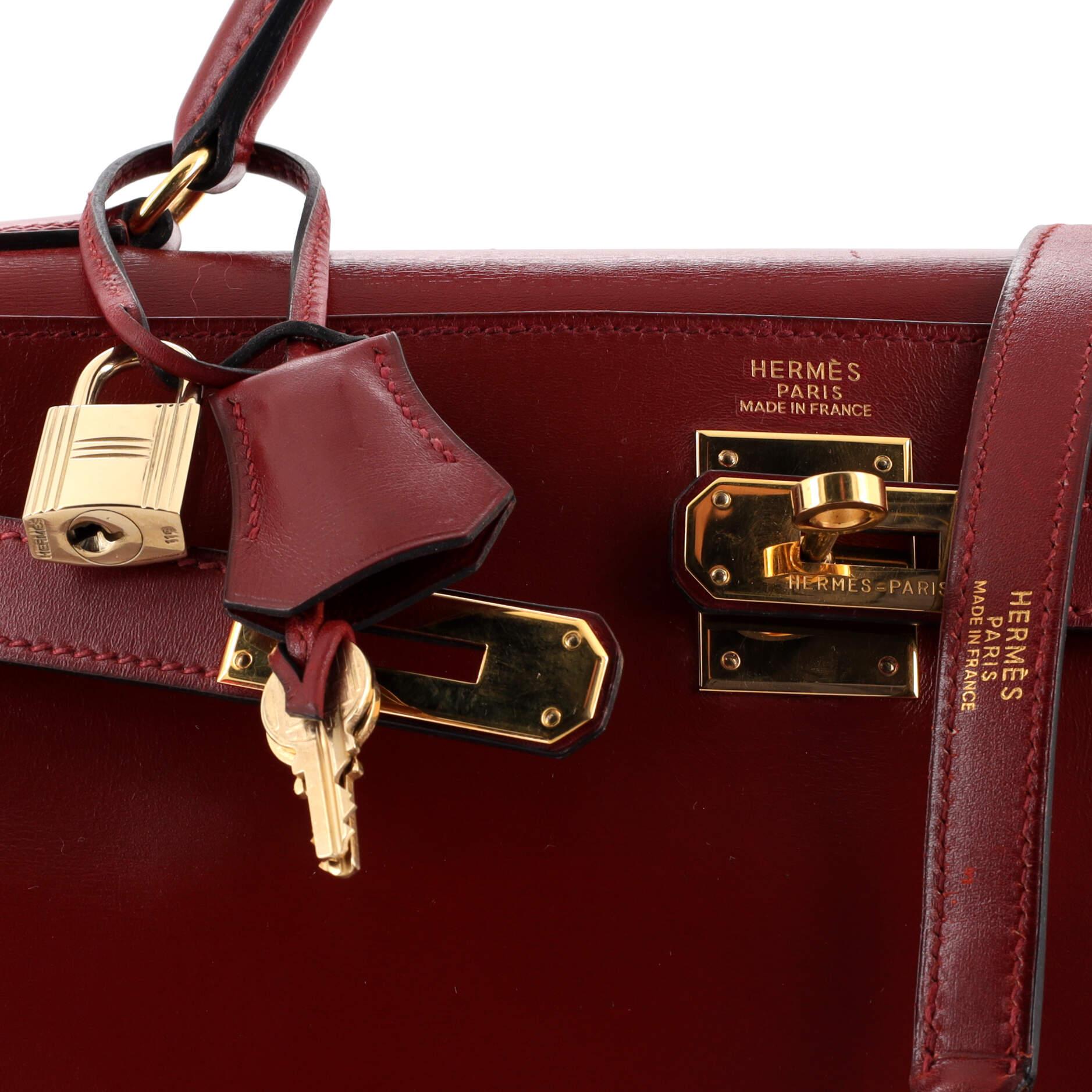 Hermes Kelly Handbag Rouge H Box Calf with Gold Hardware 32 For Sale at ...