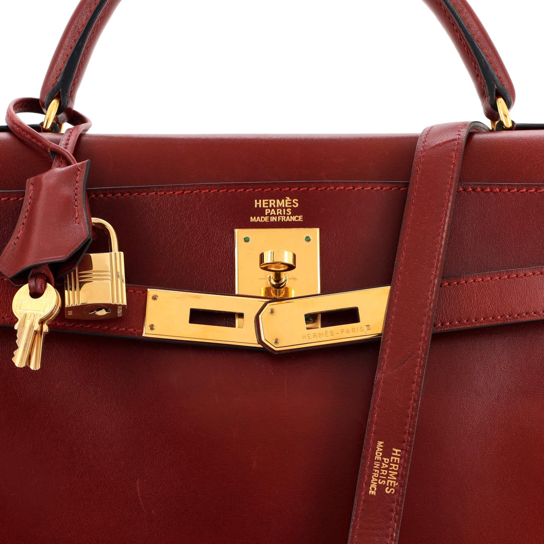 Hermes Kelly Handbag Rouge H Box Calf with Gold Hardware 32 For Sale at ...