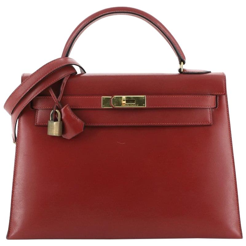 Hermes Kelly Handbag Rouge H Box Calf with Gold Hardware 32 at 1stDibs