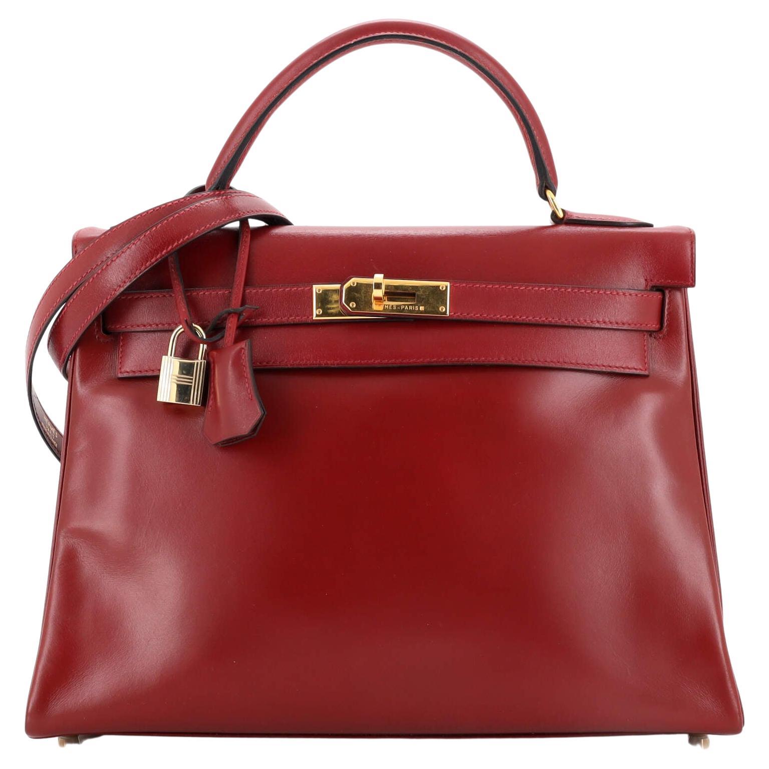 Hermes Kelly Handbag Rouge H Box Calf with Gold Hardware 32 For Sale at ...