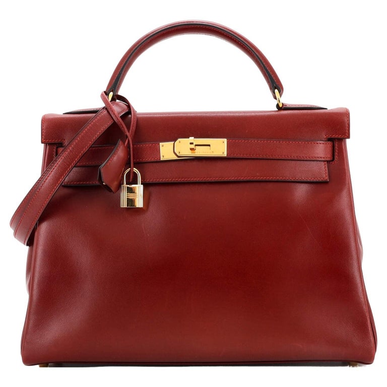 Hermes Kelly Handbag Rouge H Box Calf with Gold Hardware 32 For Sale at ...