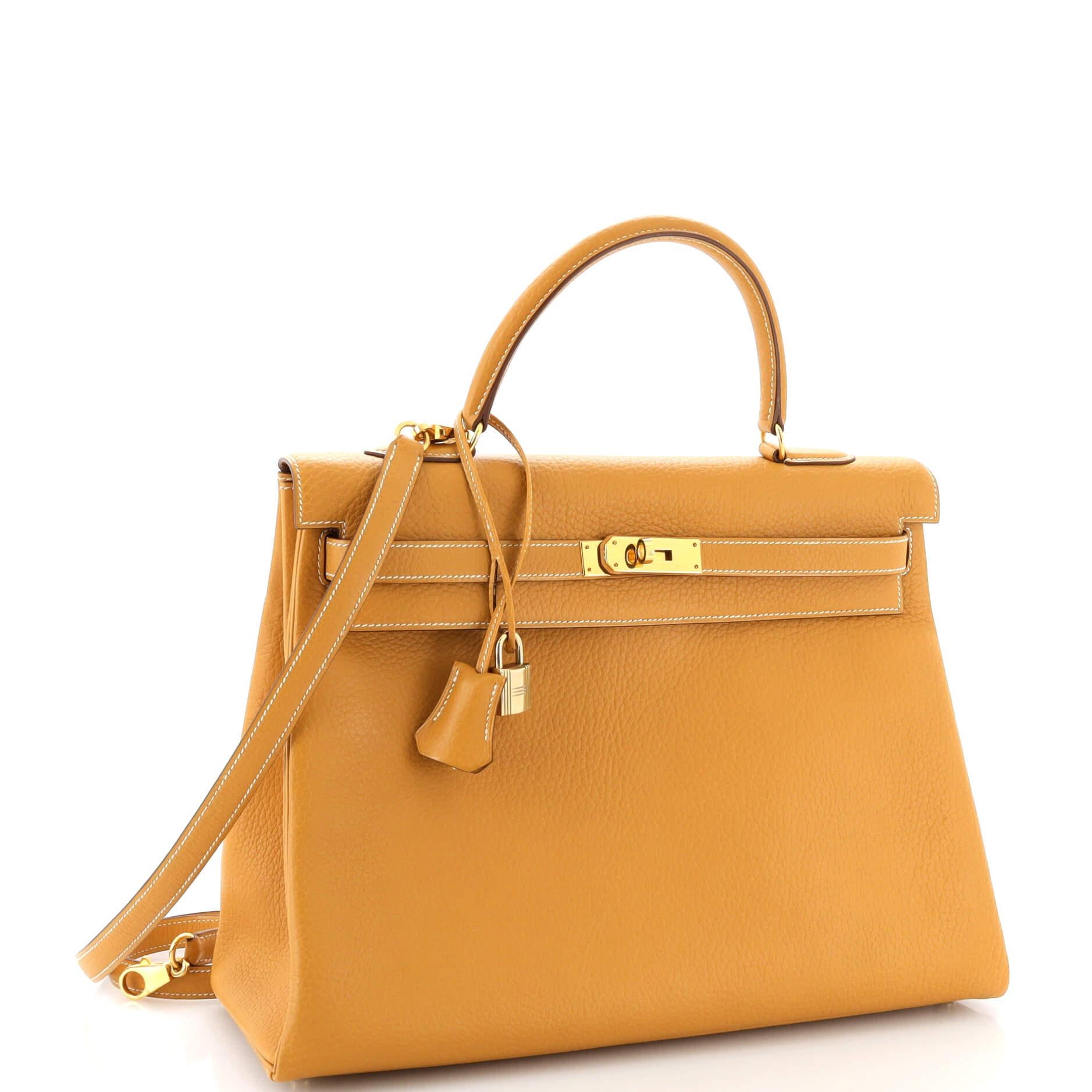 Hermes Kelly Handbag Sable Fjord with Gold Hardware 35 For Sale at 1stDibs