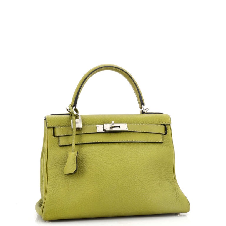 Hermes Kelly Handbag Vert Chartreuse Clemence with Palladium Hardware ...