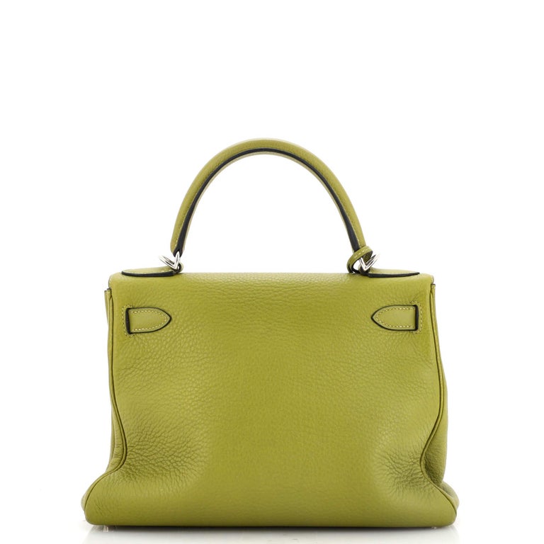 Hermes Kelly Handbag Vert Chartreuse Clemence with Palladium Hardware ...