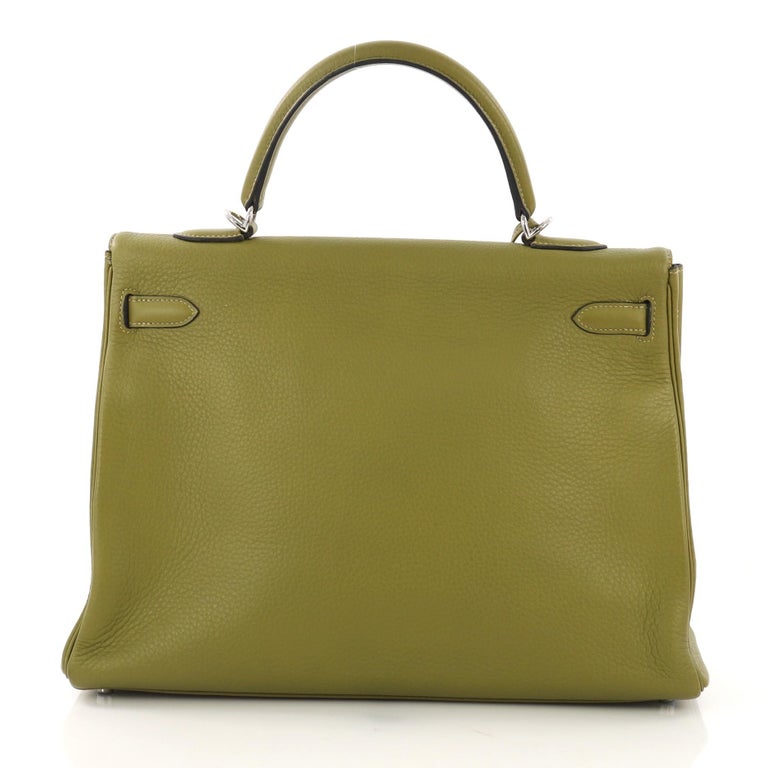 Hermes Kelly Handbag Vert Chartreuse Clemence with Palladium Hardware ...