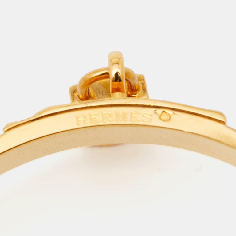 Hermès Kelly Lock Cadena Blue Leather Gold Tone Metal Bangle Bracelet ...