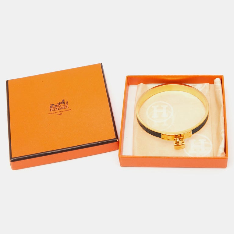 Hermès Kelly Lock Cadena Blue Leather Gold Tone Metal Bangle Bracelet ...