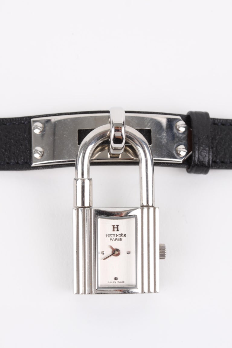 Hermes Kelly Lock PM Watch Grained Calfskin Leather Strap - black ...