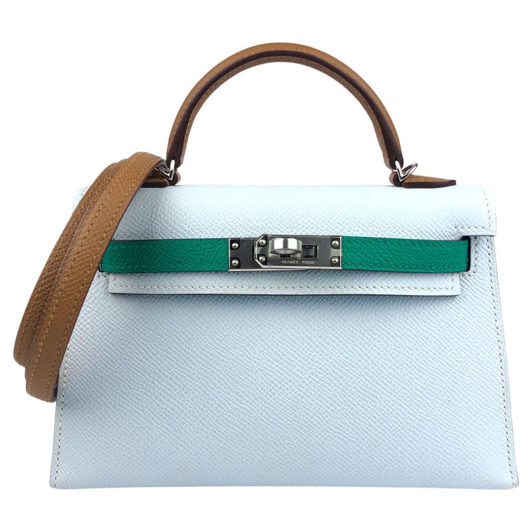 Hermes Kelly Mini 20 Bag Tricolor Blue Brume Vert Jade Green Epsom ...