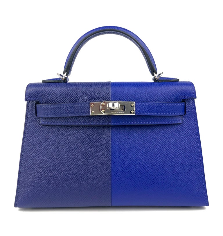 Hermes Kelly Mini 20 Bag Tricolor Blue Electric Blue Encre Gold Epsom ...