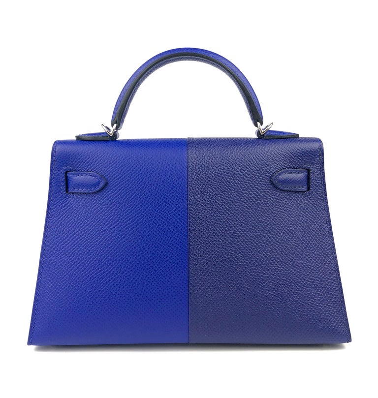 Hermes Kelly Mini 20 Bag Tricolor Blue Electric Blue Encre Gold Epsom ...