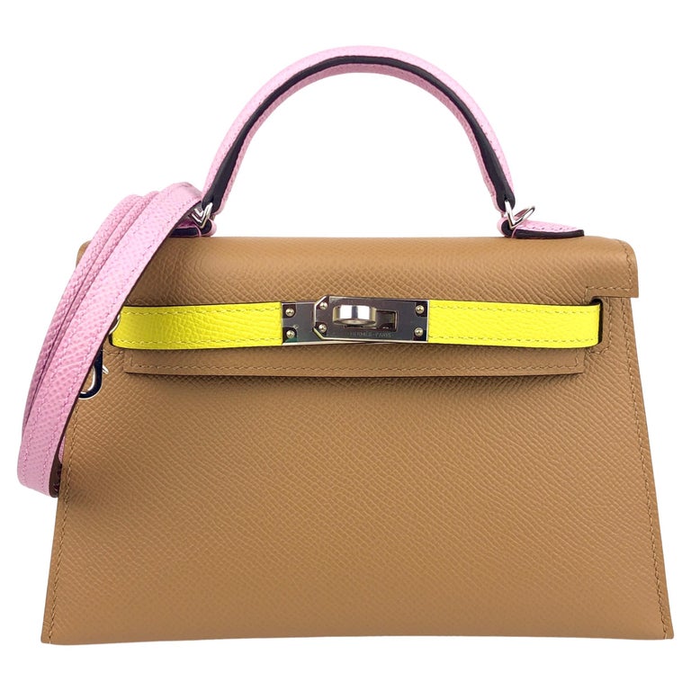 Hermes Kelly Mini 20 Bag Tricolor Chai Lime Mauve Sylvester Epsom ...