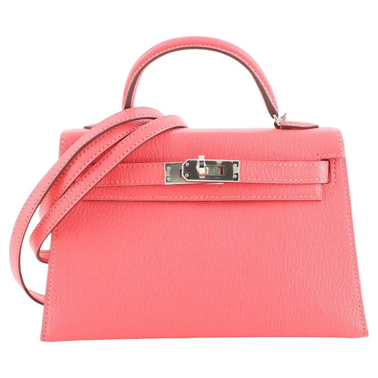 Hermès - Sac Kelly Mini II - Rouge à lèvres rose Mysore en chèvre et ...