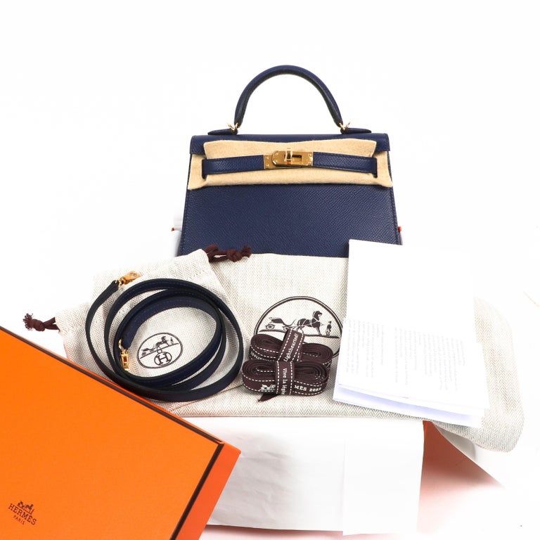 Hermès Kelly Mini II Blue Sapphire Epsom GHW For Sale at 1stDibs
