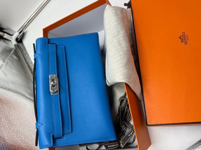 Hermes Kelly Mini Pochette Blue France PHW For Sale at 1stDibs