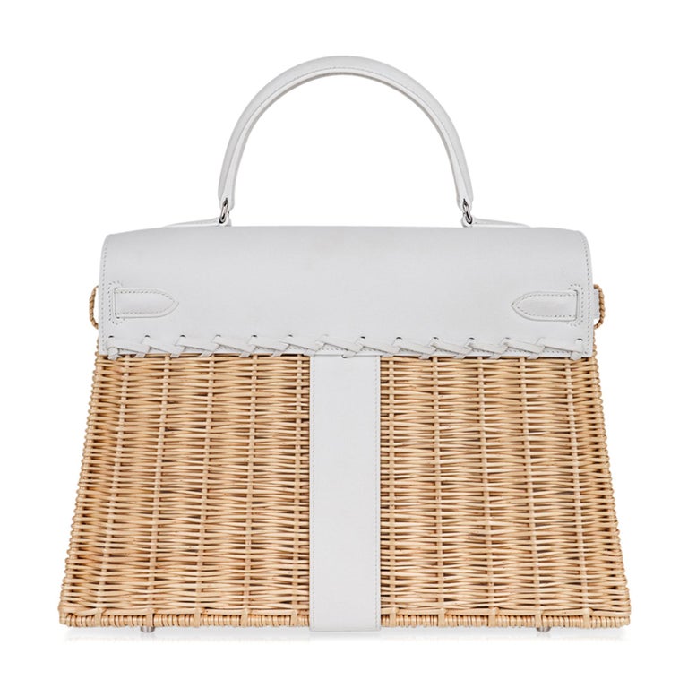 Hermes Kelly Picnic 35 Bag White Swift Leather / Osier (Wicker) Limited ...