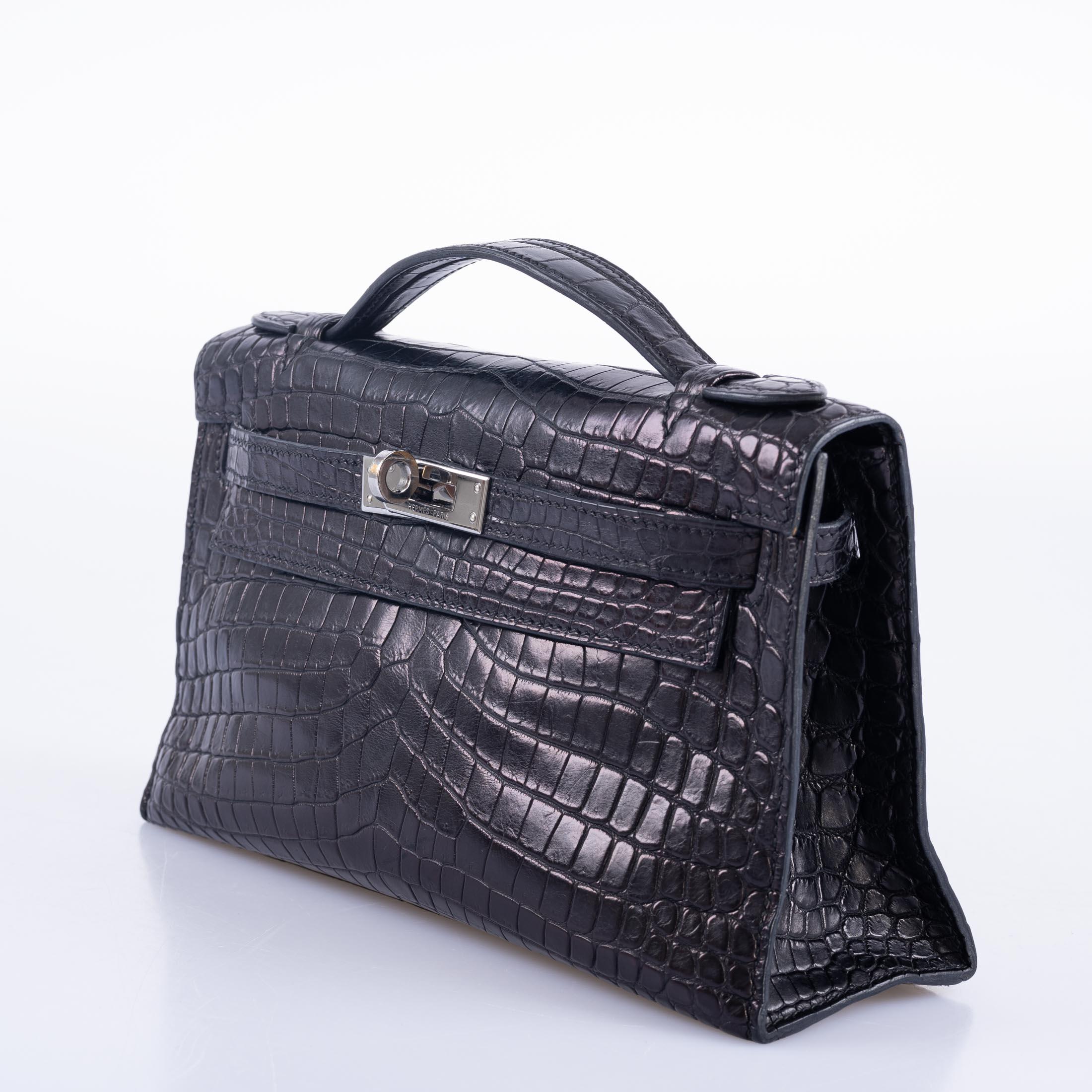 Hermès Kelly Pochette Black Matte Nilo Crocodile Palladium Hardware For ...