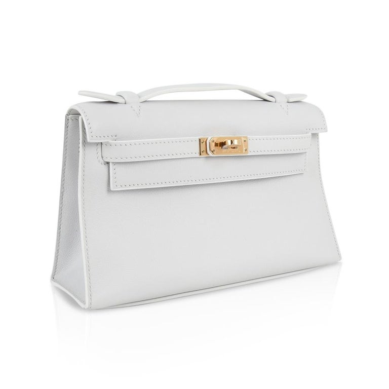 Hermes Kelly Pochette Clutch Bag Rare White Gold Hardware at 1stDibs ...
