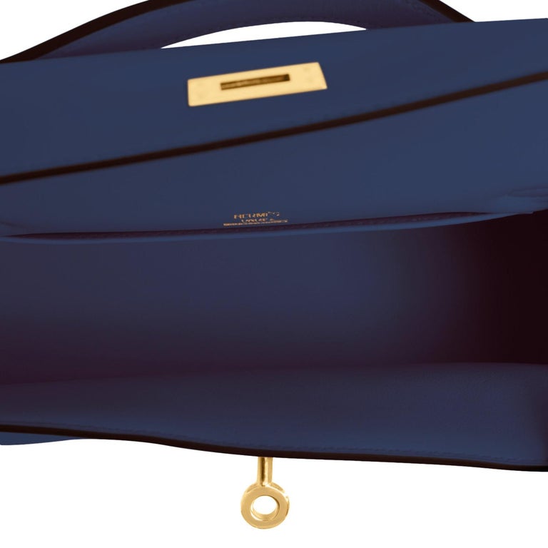 Hermes Kelly Pochette Navy Blue Gold Hardware Clutch Cut Bag Y Stamp ...