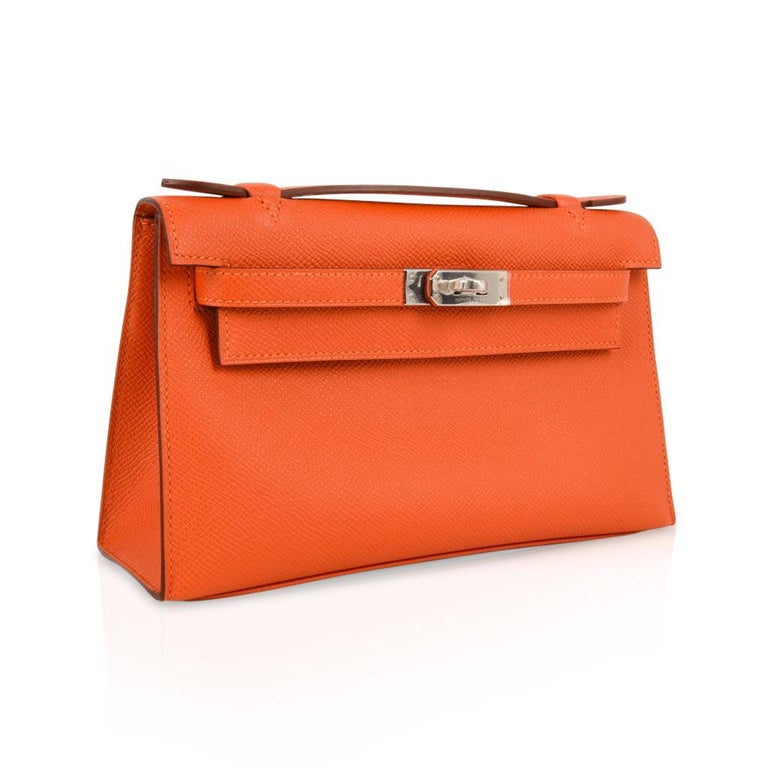 Hermes Kelly Pochette Orange Feu Epsom Palladium Hardware at 1stDibs