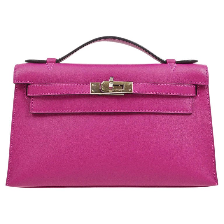 HERMES Kelly Pochette Pink Purple Rose Purple Swift Palladium Top ...