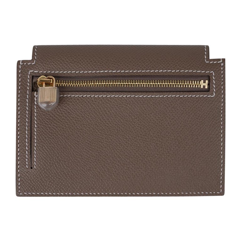 Hermes Kelly Pocket Compact Wallet Etoupe Epsom Gold Hardware New w/Box ...