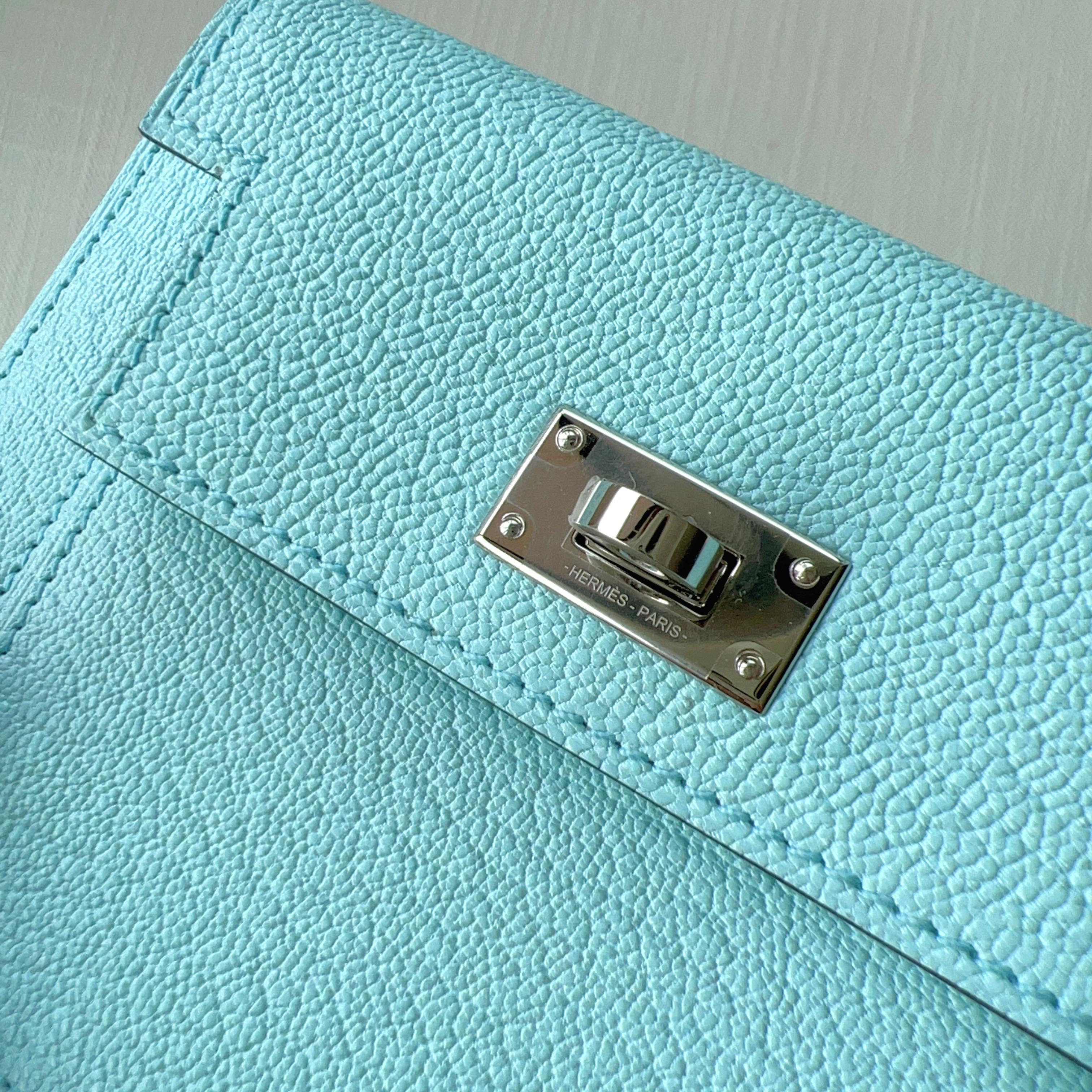 Hermes Kelly Pocket Compact Wallet In Bleu Zephyr, Palladium Hardware ...