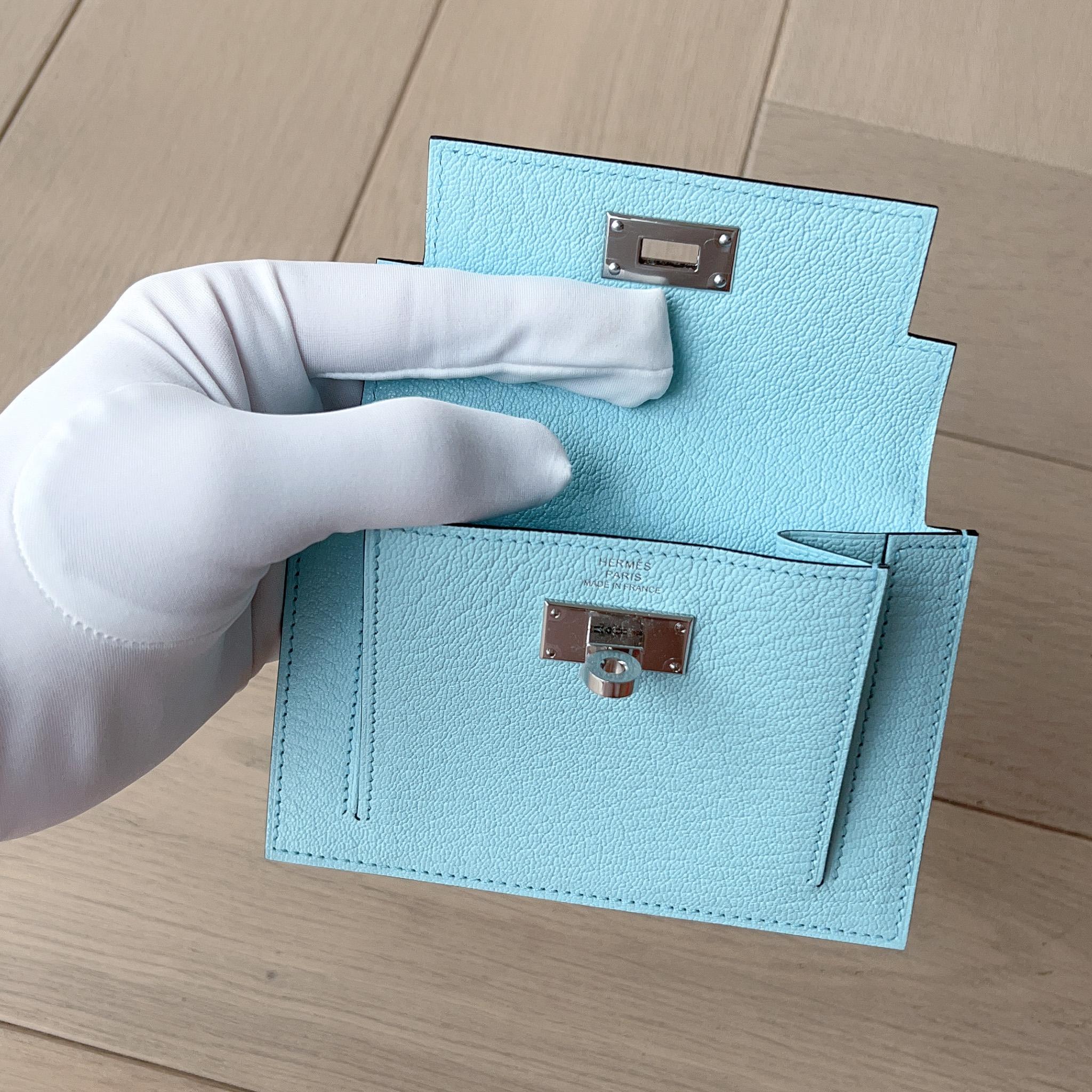 Hermes Kelly Pocket Compact Wallet In Bleu Zephyr, Palladium Hardware ...