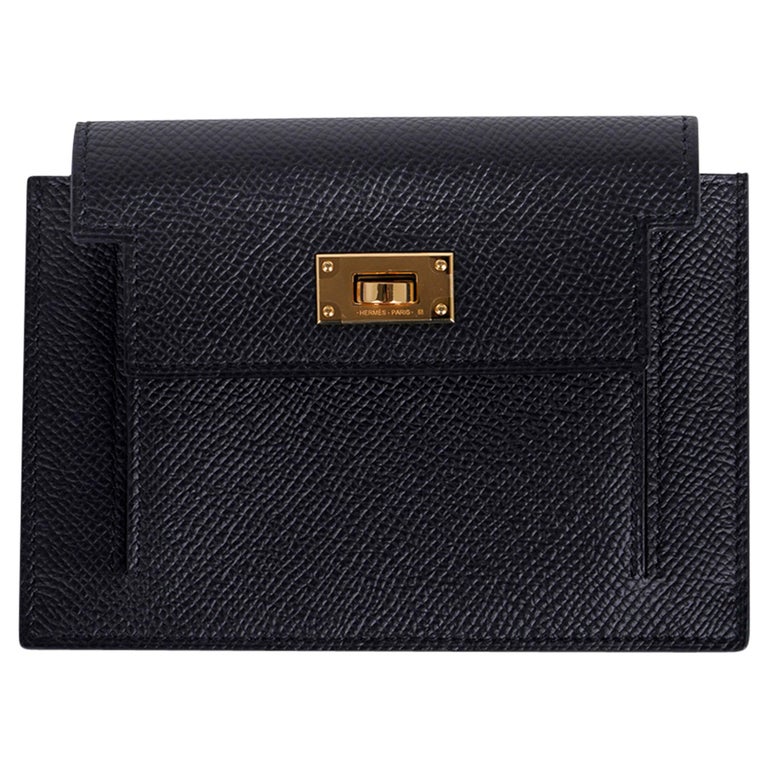 Hermes Kelly Pocket Compact Wallet Noir Epsom Gold Hardware New w/Box ...