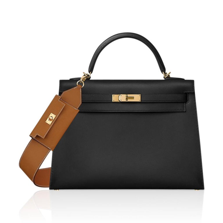 Hermes Kelly Pocket Shoulder Strap Black Swift Epsom Gold Hardware For ...
