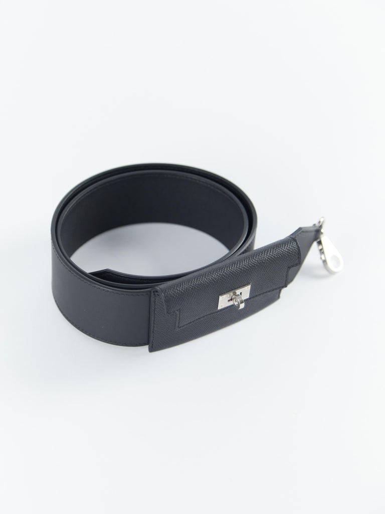 HERMÈS KELLY POCKET STRAP 105CM BLACK Epsom and Swift Leather Palladium ...