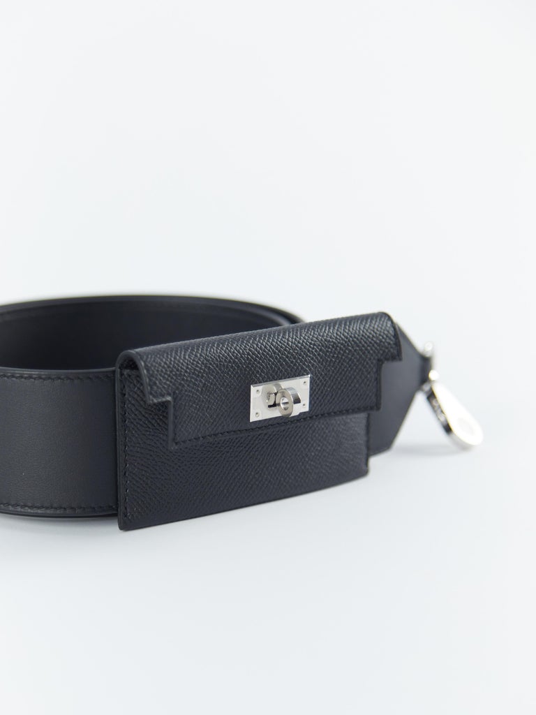 HERMÈS KELLY POCKET STRAP 105CM BLACK Epsom and Swift Leather Palladium ...