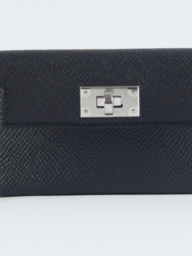 HERMÈS KELLY POCKET STRAP 105CM BLACK Epsom and Swift Leather Palladium ...