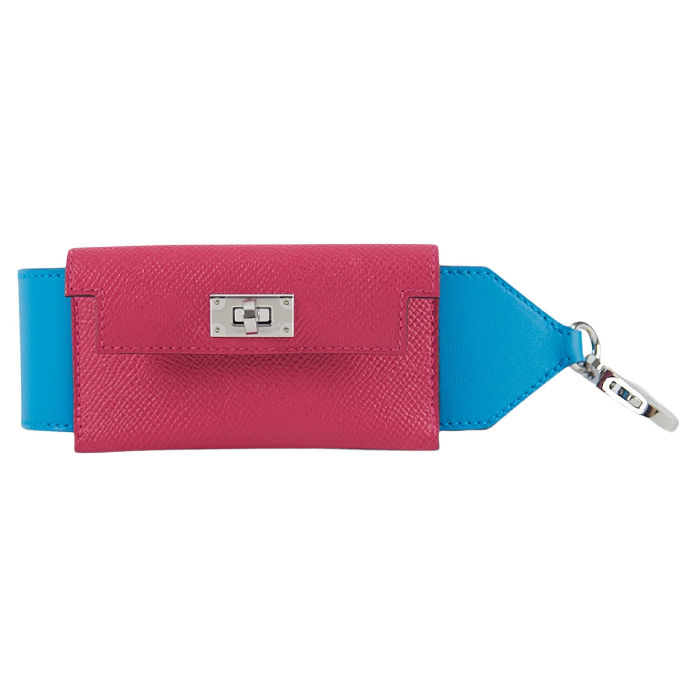 HERMÈS KELLY POCKET STRAP 105CM BLUE FRIDA and ROSE MEXICO Epsom and ...