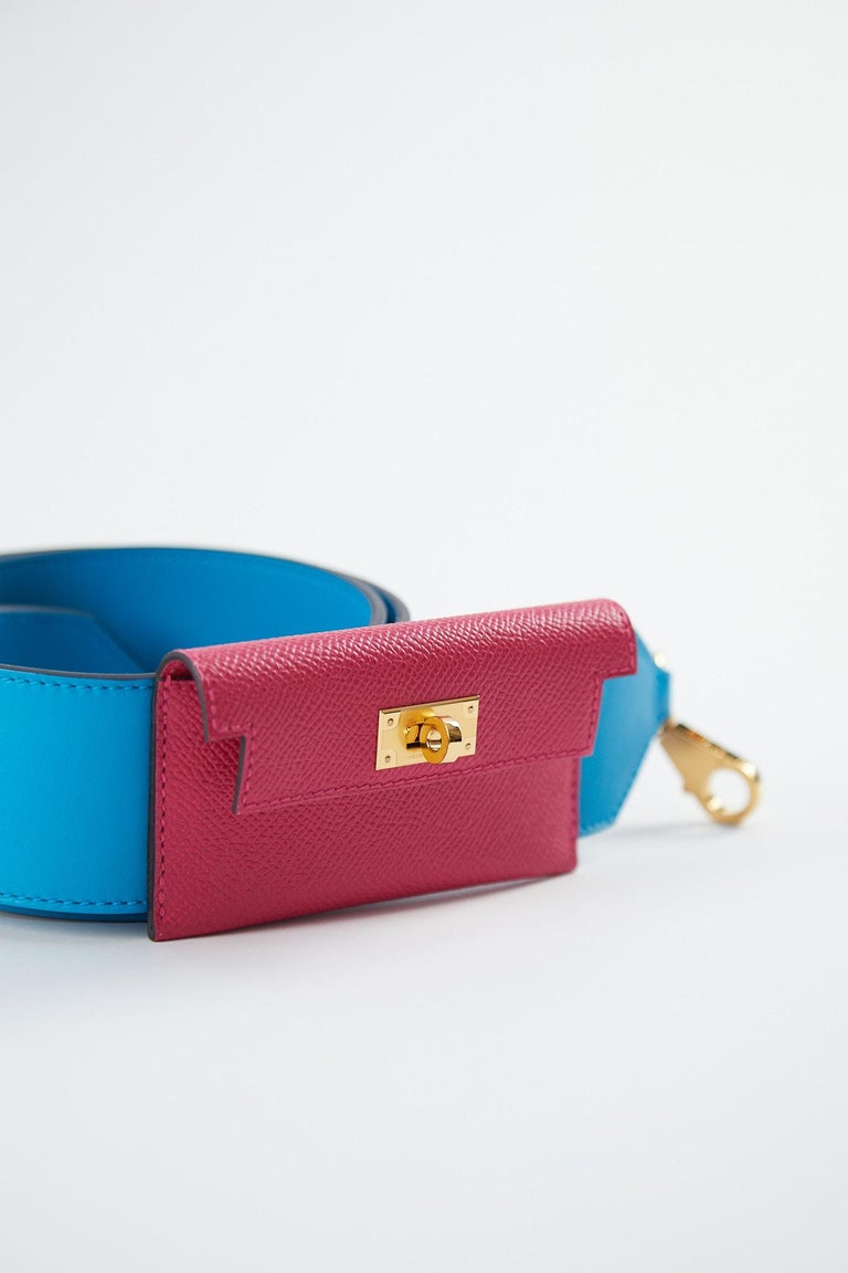 HERMÈS KELLY POCKET STRAP 105CM BLUE FRIDA and ROSE MEXICO Epsom and ...