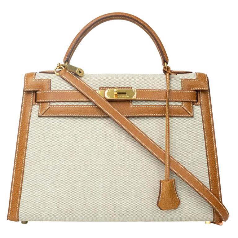 HERMÈS Kelly Shoulder bag in Beige Canvas at 1stDibs | hermes kelly canvas
