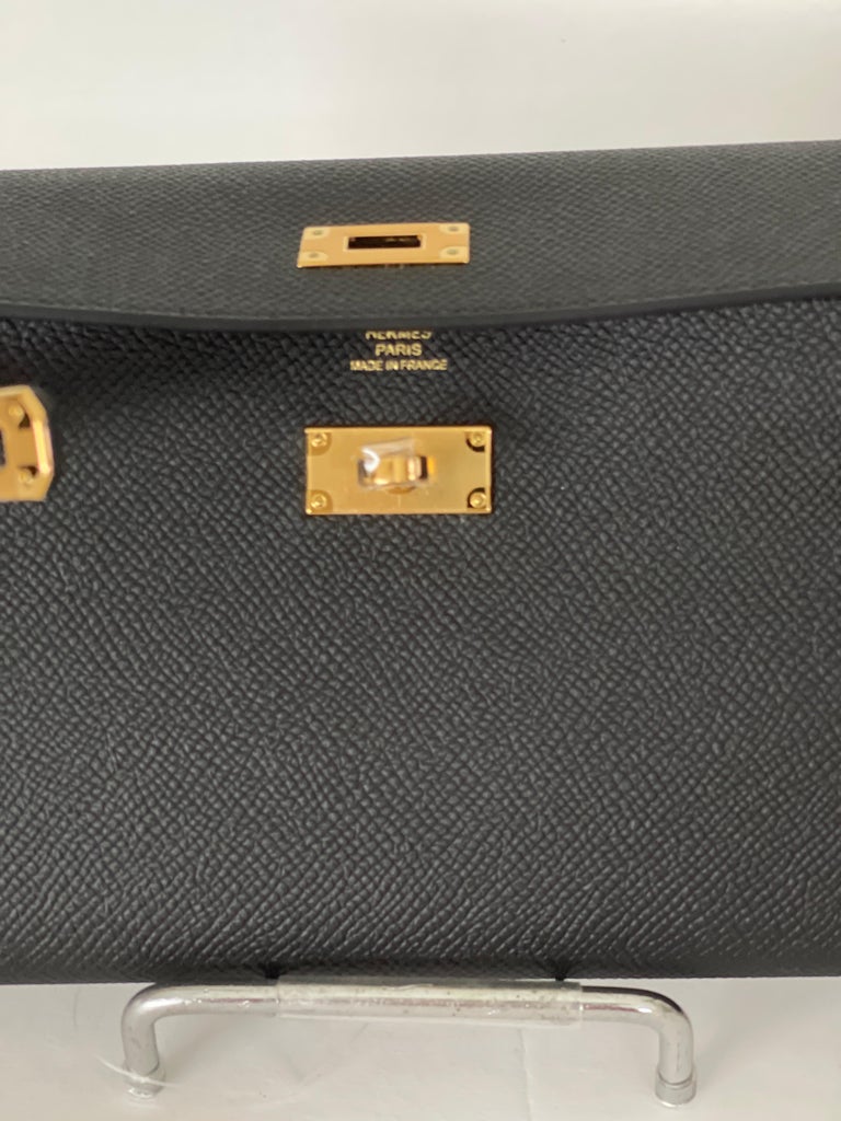 Hermes Kelly To Go Bag Wallet Black Gold Hardware Epsom at 1stDibs