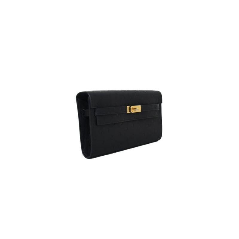 Hermes Kelly To-Go Wallet Ostrich Gold Hardware Black For Sale at ...