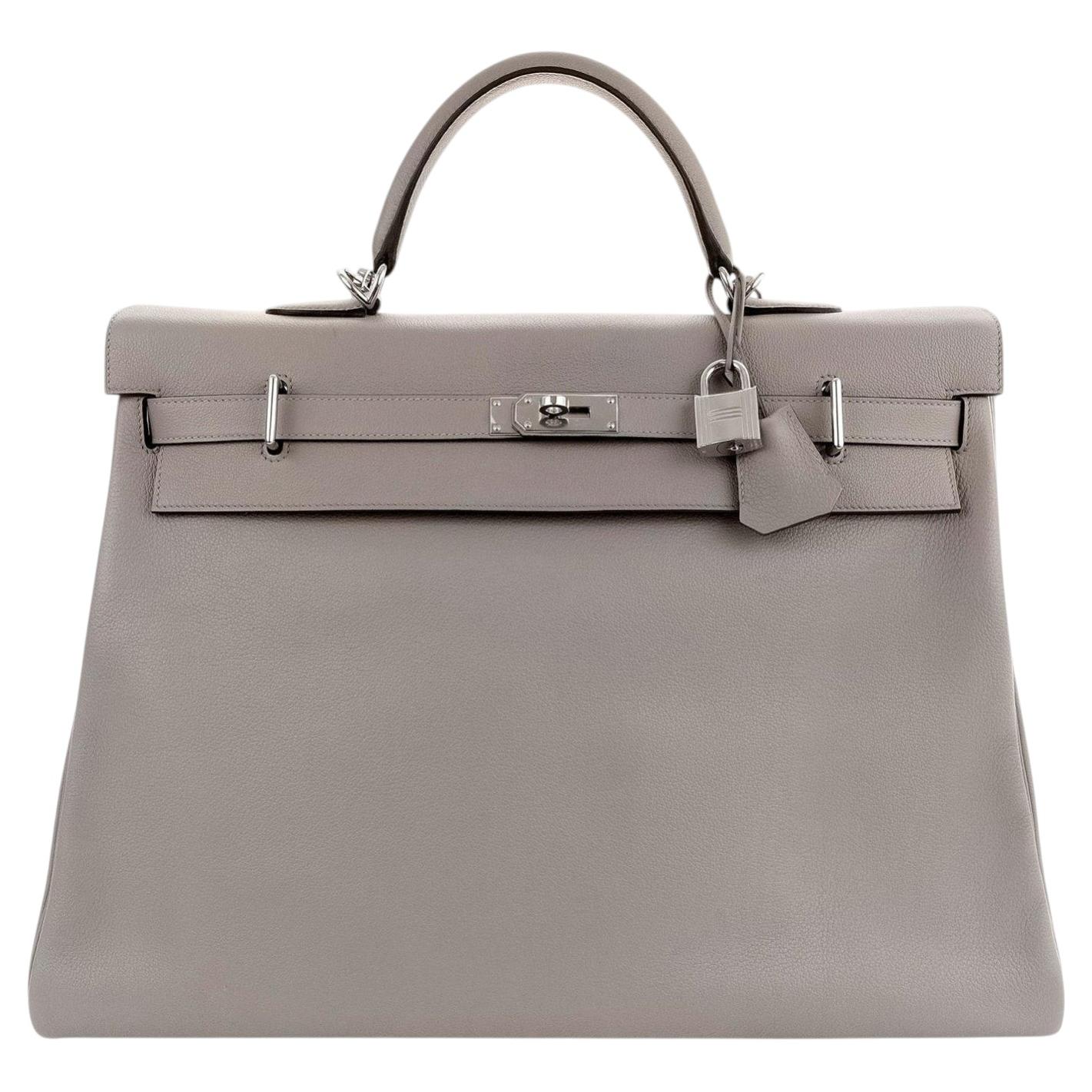 Hermès Kelly Voyage Travel 50cm Grey Evercolor Leather Palladium ...