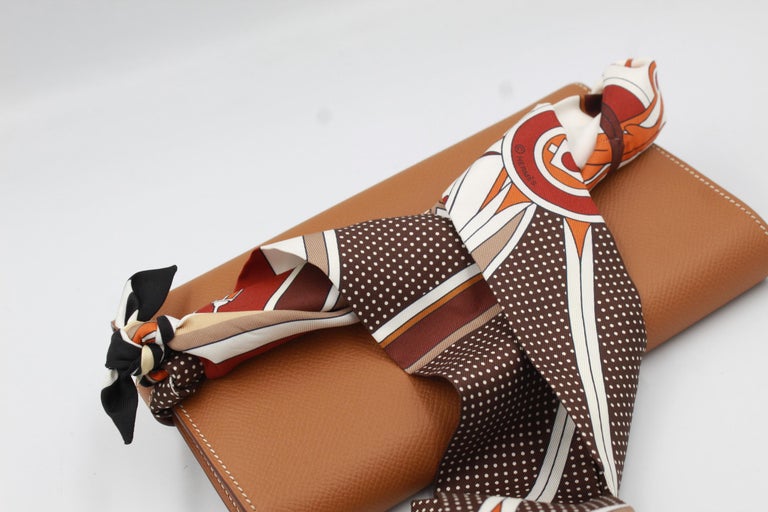 Hermès Kelly wallet in brown leather and its twilly at 1stDibs