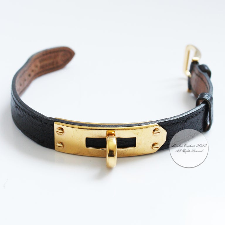 Hermes Kelly Watch Gold Cadena Lock Black Chèvre Mysore Leather Strap ...