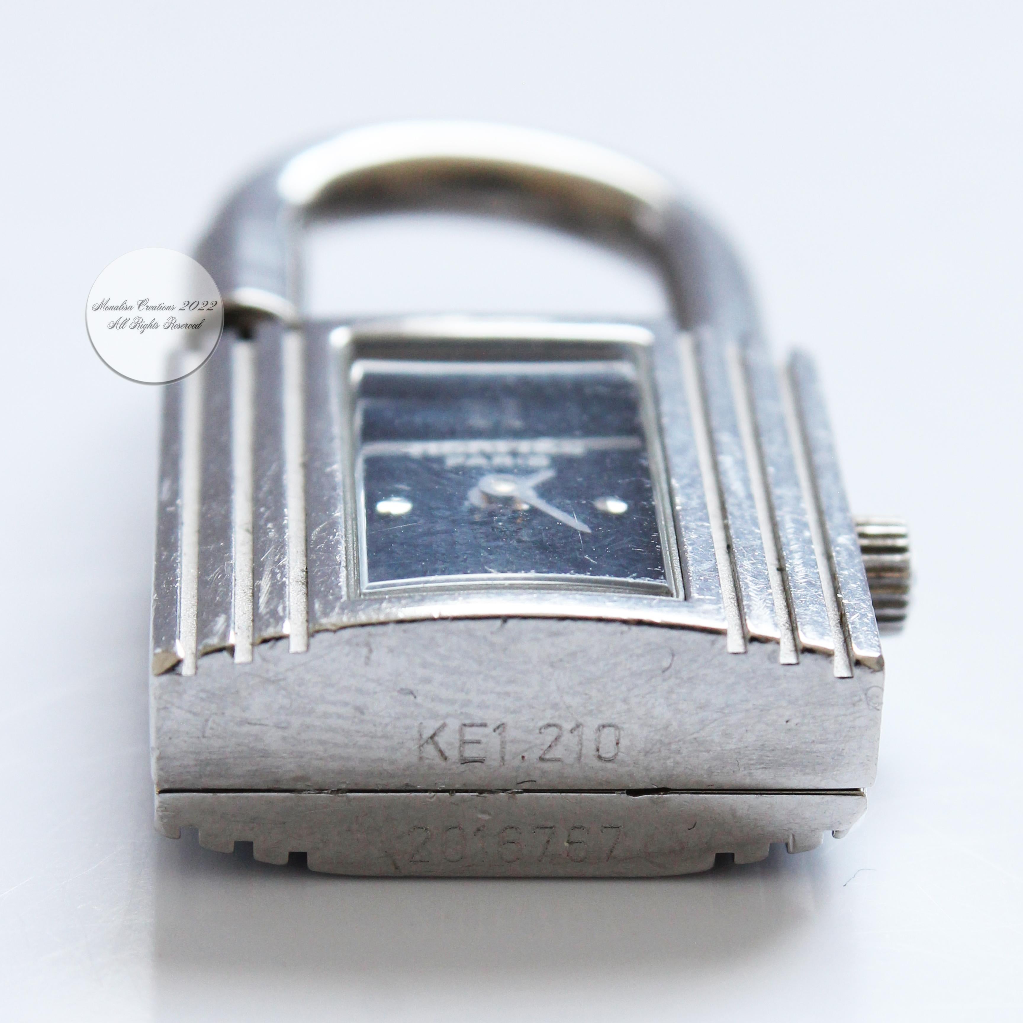 Hermes Kelly Watch Silver Cadena Lock Black Epsom Leather Strap 2004 ...