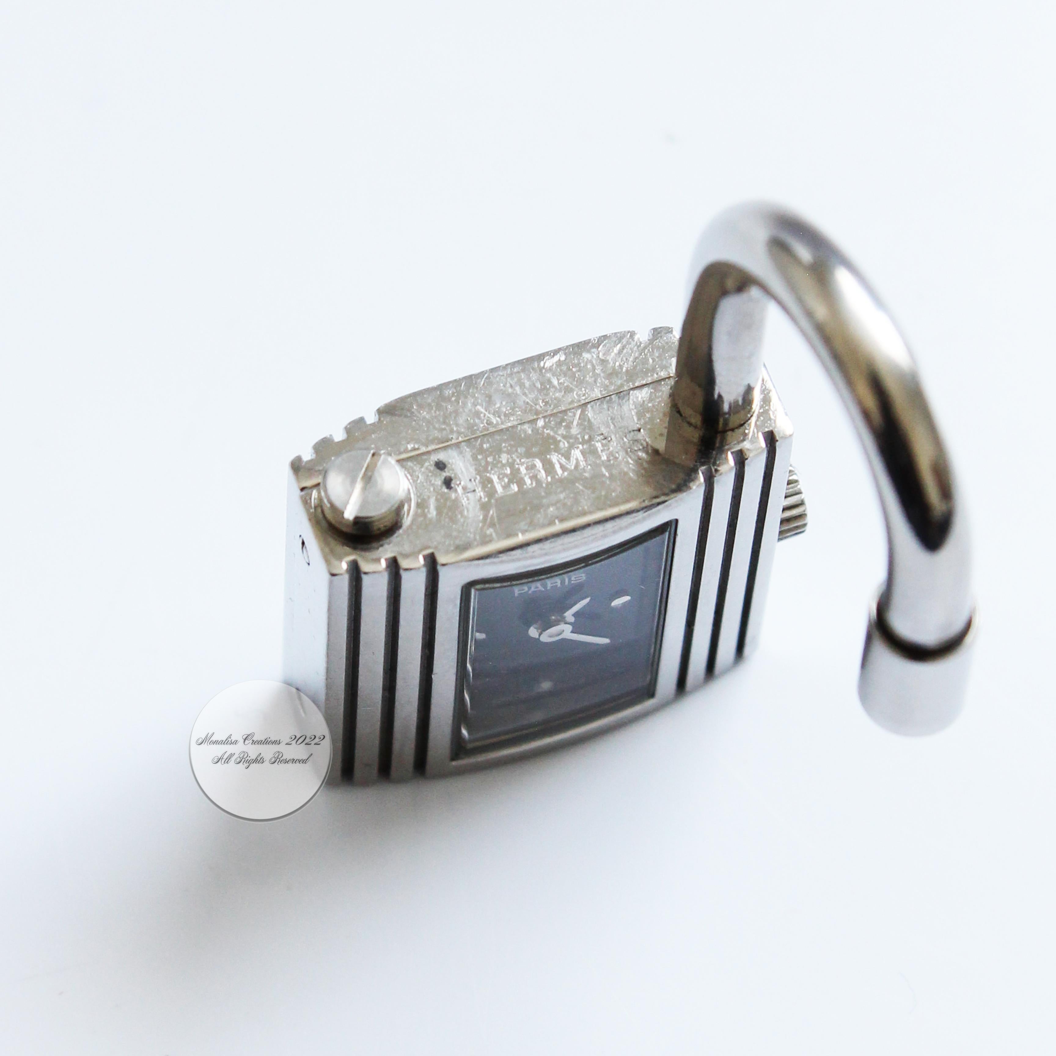 Hermes Kelly Watch Silver Cadena Lock Black Epsom Leather Strap 2004 ...