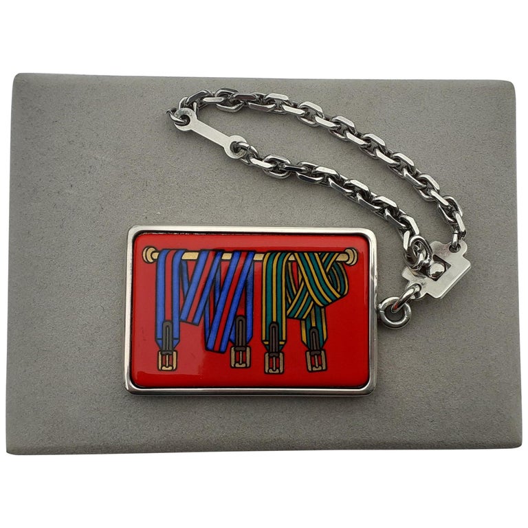 Hermès Key Ring Key Holder Les Sangles Horse Straps Enamel and Silver ...