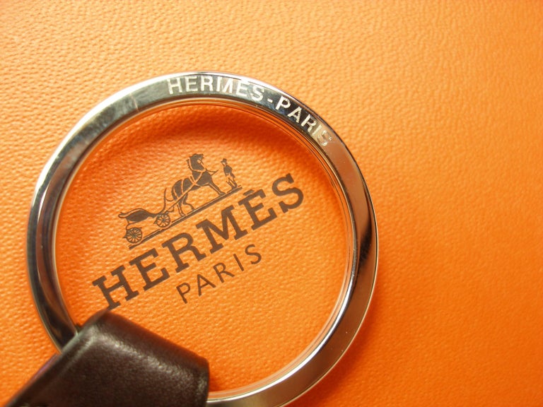 Hermès Key Ring Tab Brown Leather and Palladium L SIZE / Brand New at ...