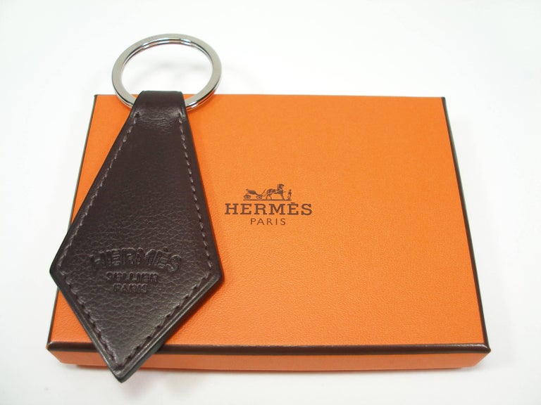 Hermès Key Ring Tab Brown Leather and Palladium L SIZE / Brand New at ...