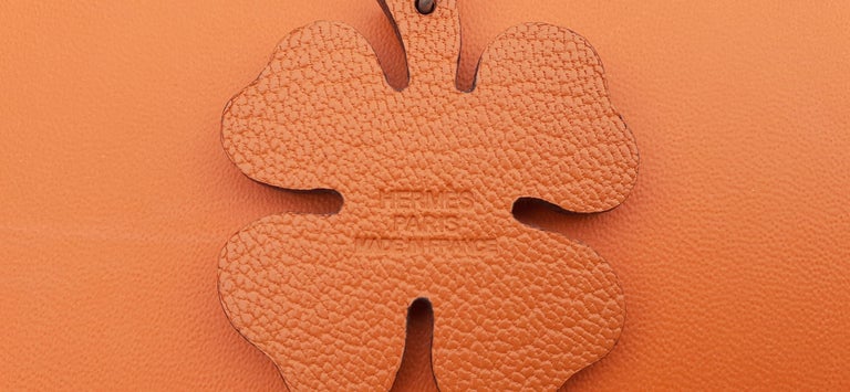 Hermès Keychain 4-Leaf Clover Green and Orange Leather Silver Kelly ...