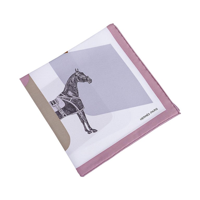 Hermes La Serpentine de Pierre Charpin Scarf Blanc / Vieux Rose Silk 45 ...